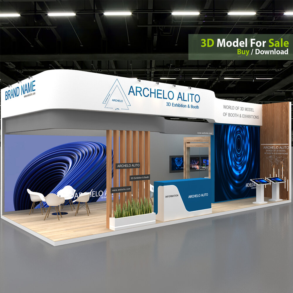 Stall Booth with Branding Display 3D model - Download Commercial Spaces ...