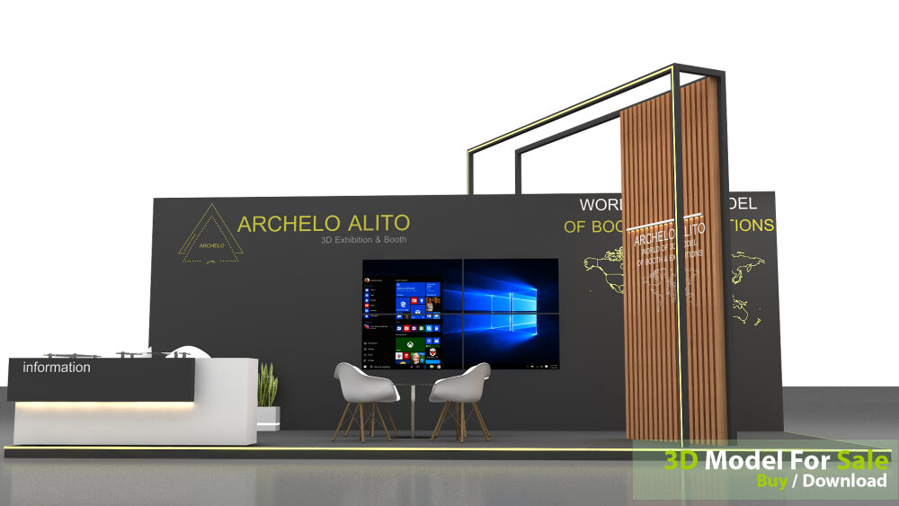 Exhibition Booth with Seating and Digital Display 3D model - Download ...