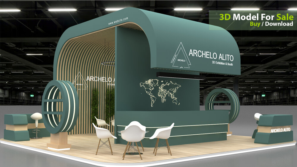 Trade Show Booth with Curved Arches 3D model - Download Commercial ...