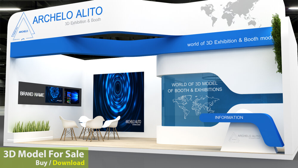 Exhibition Booth with Global Map Display 3D model - Download Commercial ...