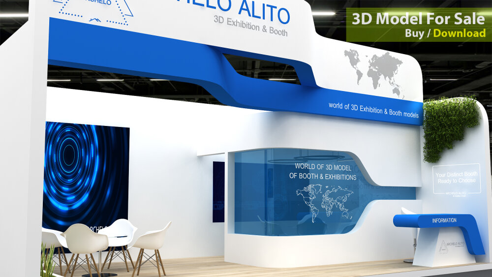 Exhibition Booth with Global Map Display 3D model - Download Commercial ...