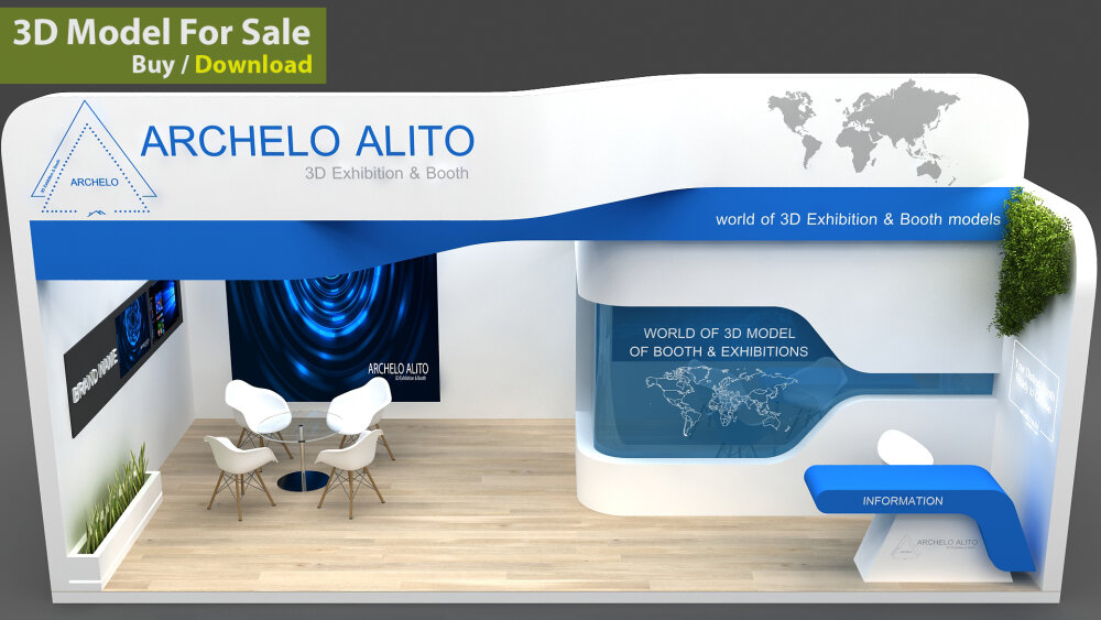 Exhibition Booth with Global Map Display 3D model - Download Commercial ...