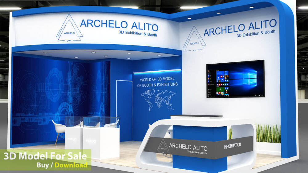 Exhibition Booth with Reception Counter and Seating Area 3D model ...