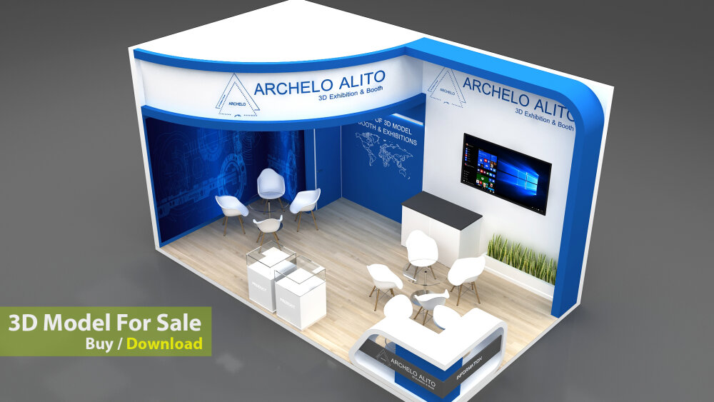 Exhibition Booth with Reception Counter and Seating Area 3D model ...