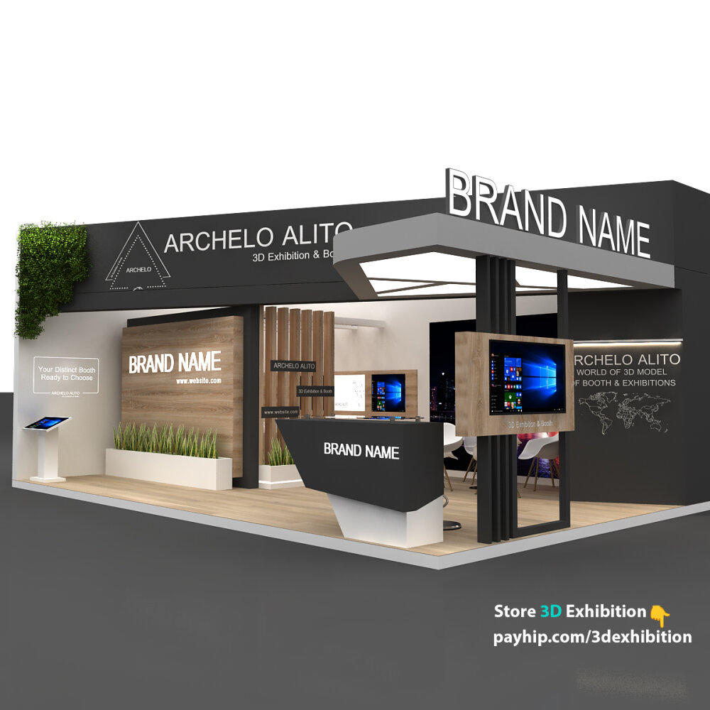 Exhibition Booth Design with LED Display and Seating Area 3D model ...