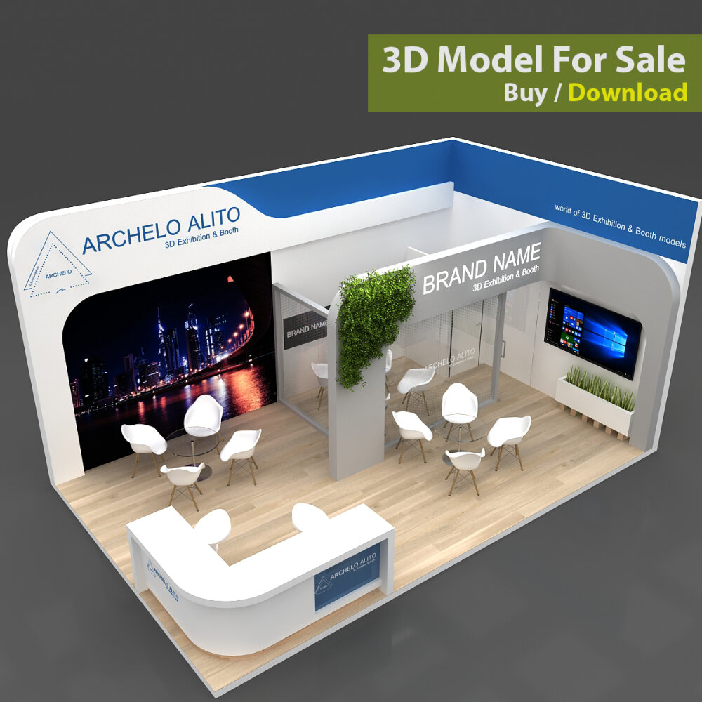 Exhibition Booth with LED Screens and Seating Area 3D model - Download ...