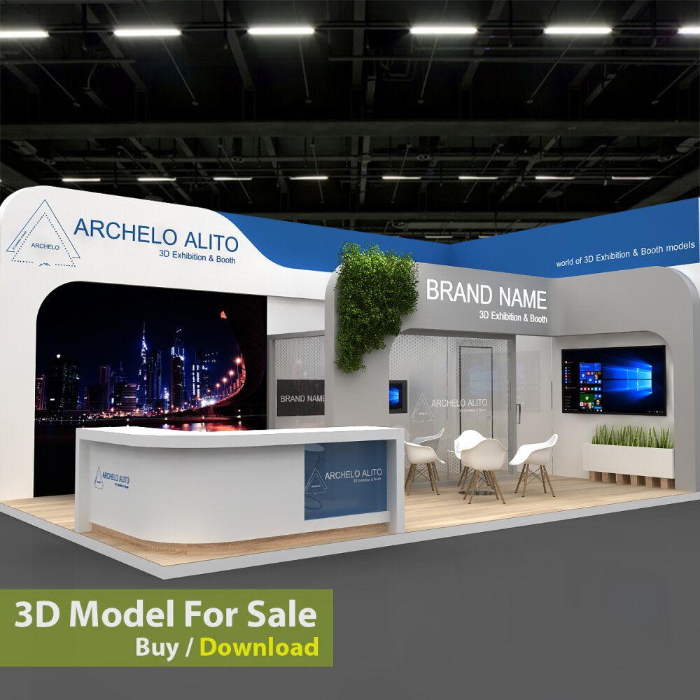 Exhibition Booth with LED Screens and Seating Area 3D model - Download ...