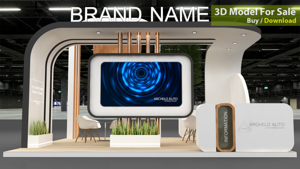 Exhibition Booth with Curved Panels and Integrated Seating 3D μοντέλο ...