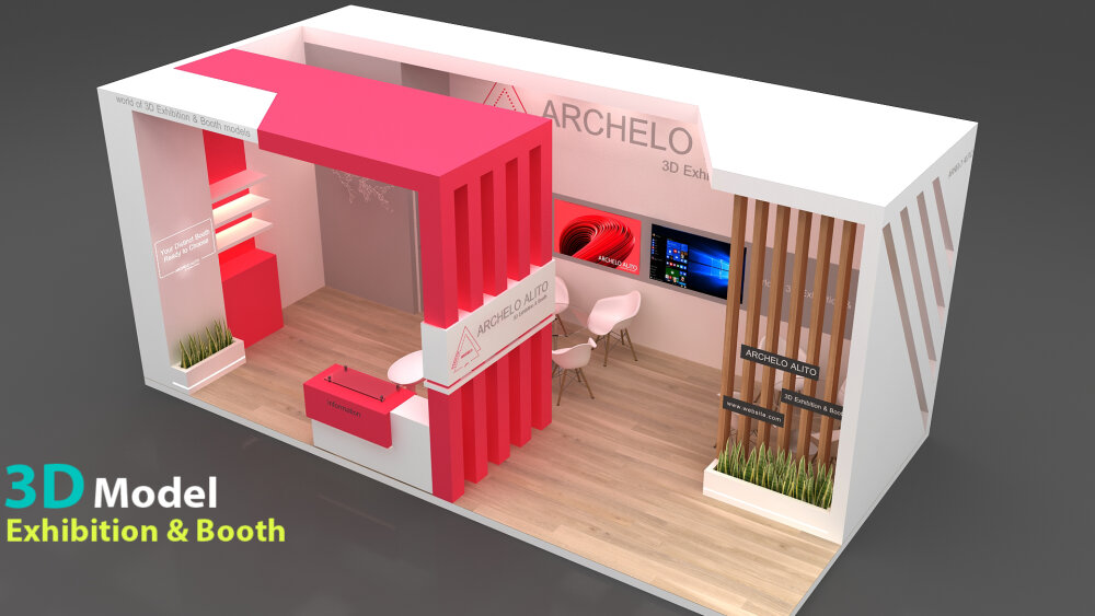 Exhibition Booth with Reception Counter 3D μοντέλο - Λήψη Εμπορικοί ...