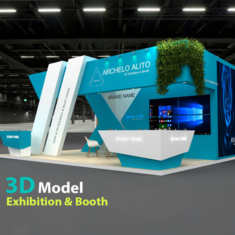 Exhibition Booth with Interactive Display and Lounge Area 3D model ...