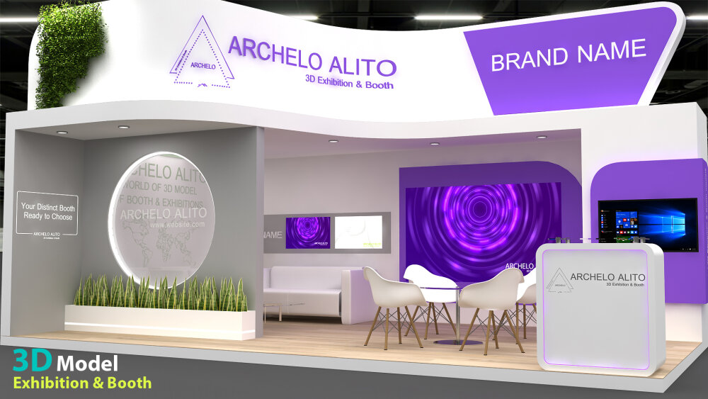 Exhibition Booth with Lounge Area and Branding Display 3D model ...