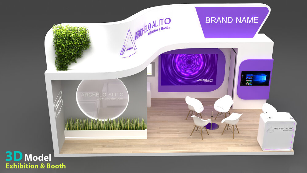 Exhibition Booth with Lounge Area and Branding Display 3D model ...