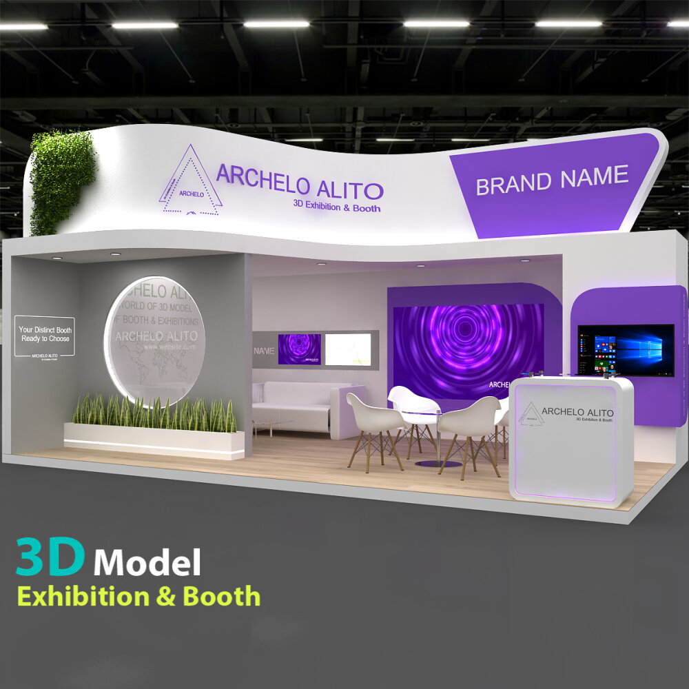 Exhibition Booth with Lounge Area and Branding Display 3D model ...