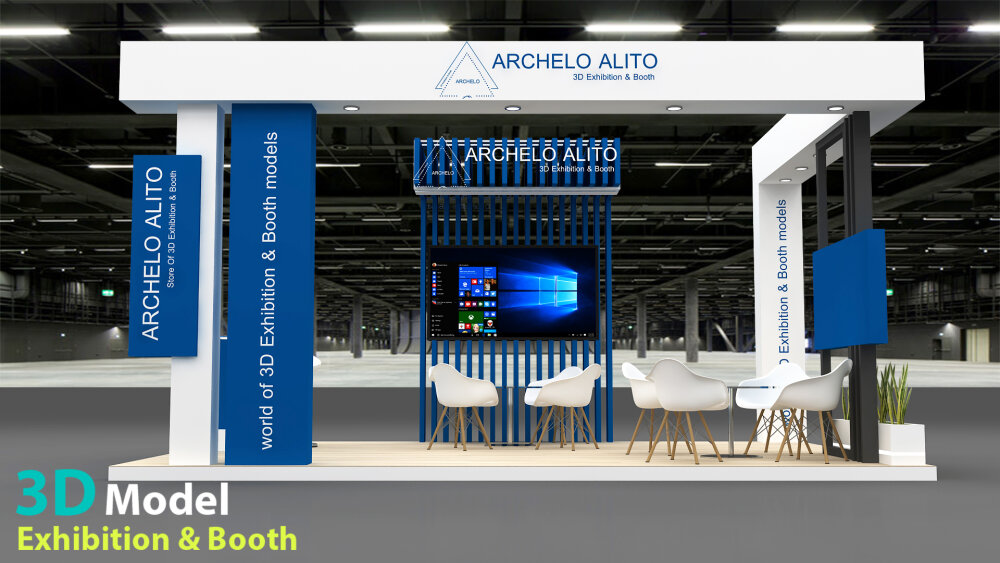 Trade Show Exhibition Booth with Monitors and Seating Area 3D model ...
