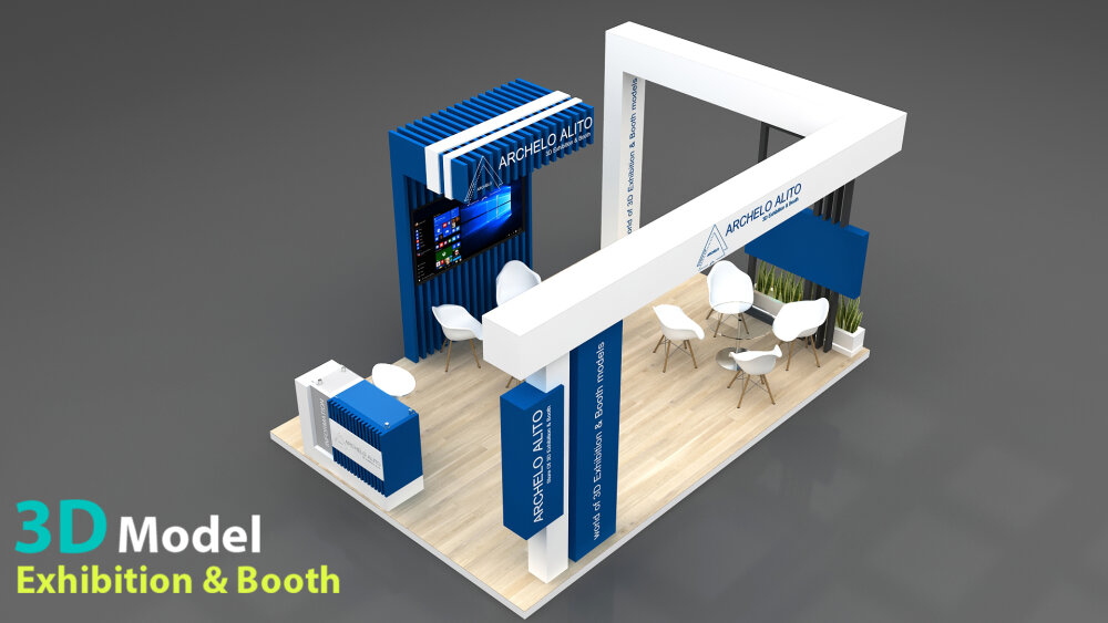 Trade Show Exhibition Booth with Monitors and Seating Area 3D model ...