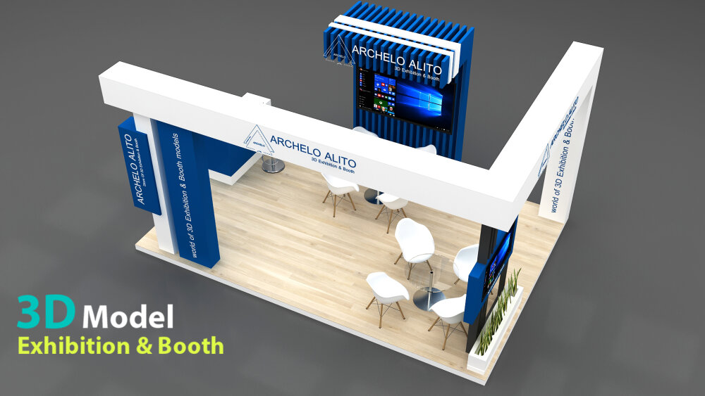 Trade Show Exhibition Booth with Monitors and Seating Area 3D model ...