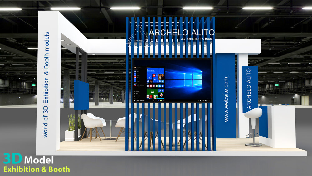 Trade Show Exhibition Booth with Monitors and Seating Area 3D model ...