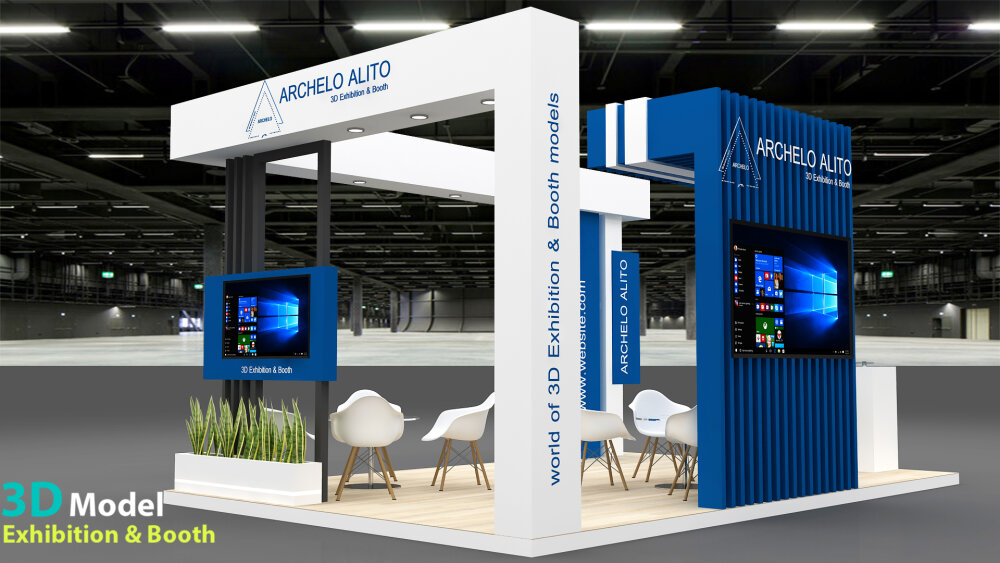 Trade Show Exhibition Booth with Monitors and Seating Area 3D model ...