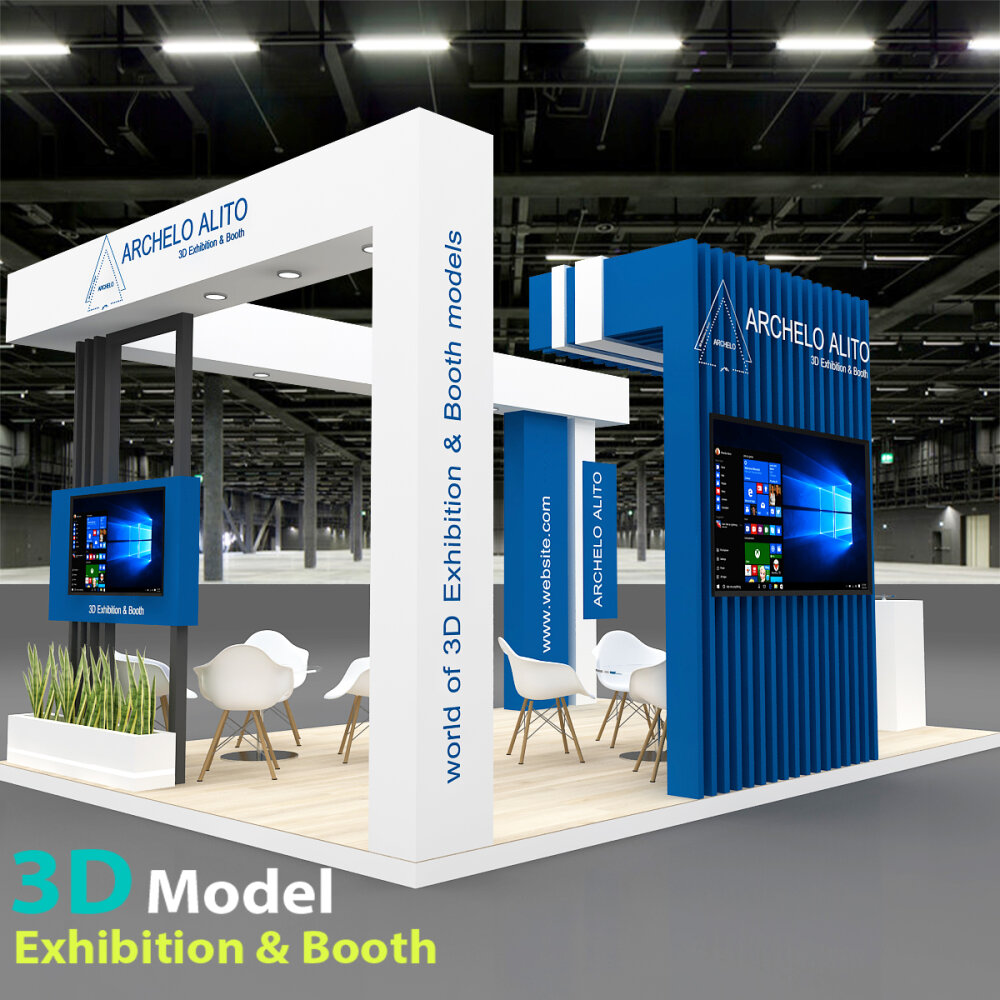 Trade Show Exhibition Booth with Monitors and Seating Area 3D model ...