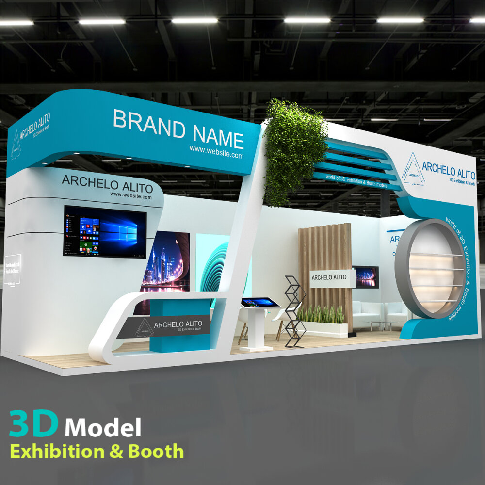 Stand de Salon avec Affichage Numérique et Kiosque Interactif Modèle 3D ...