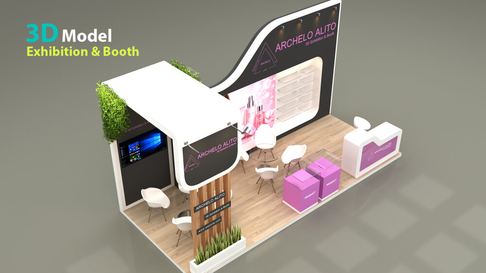 Exhibition Booth with Branding Display and Interactive Screens 3D model ...