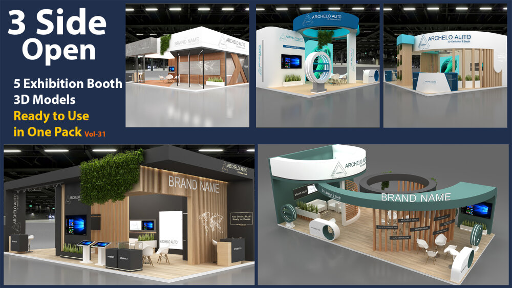 Exhibition Booth with Curved Displays Collection 3D model - Download ...