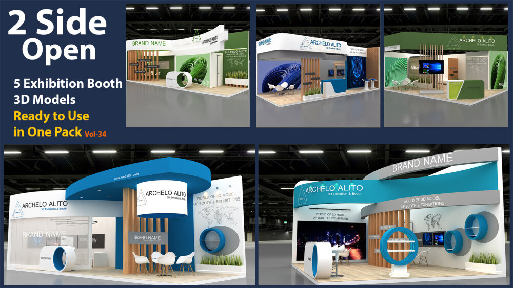 Dual-Sided Open Exhibition Booth Collection 3D model - Download ...