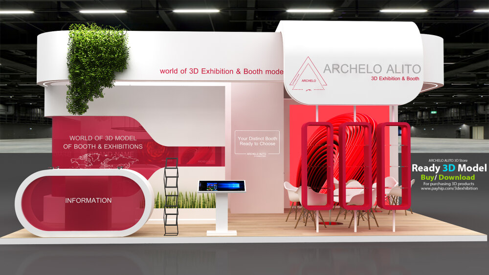 Interactive Exhibition Booth with Digital Display and Seating Area 3D ...