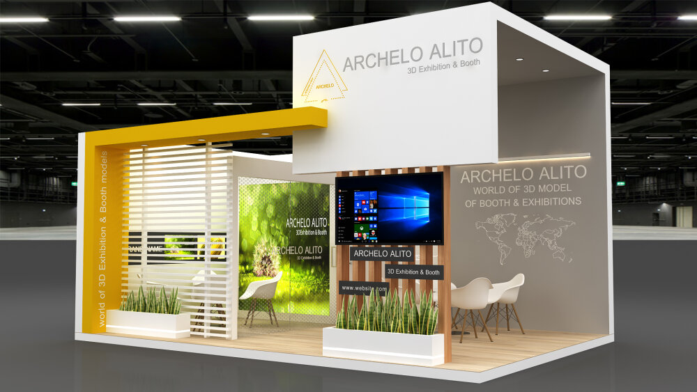 Exhibition Stand with Seating and Display Screen 3D model - Download ...