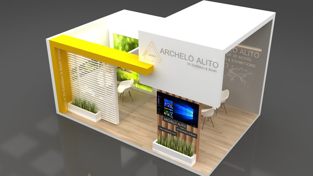Exhibition Stand with Seating and Display Screen 3D model - Download ...