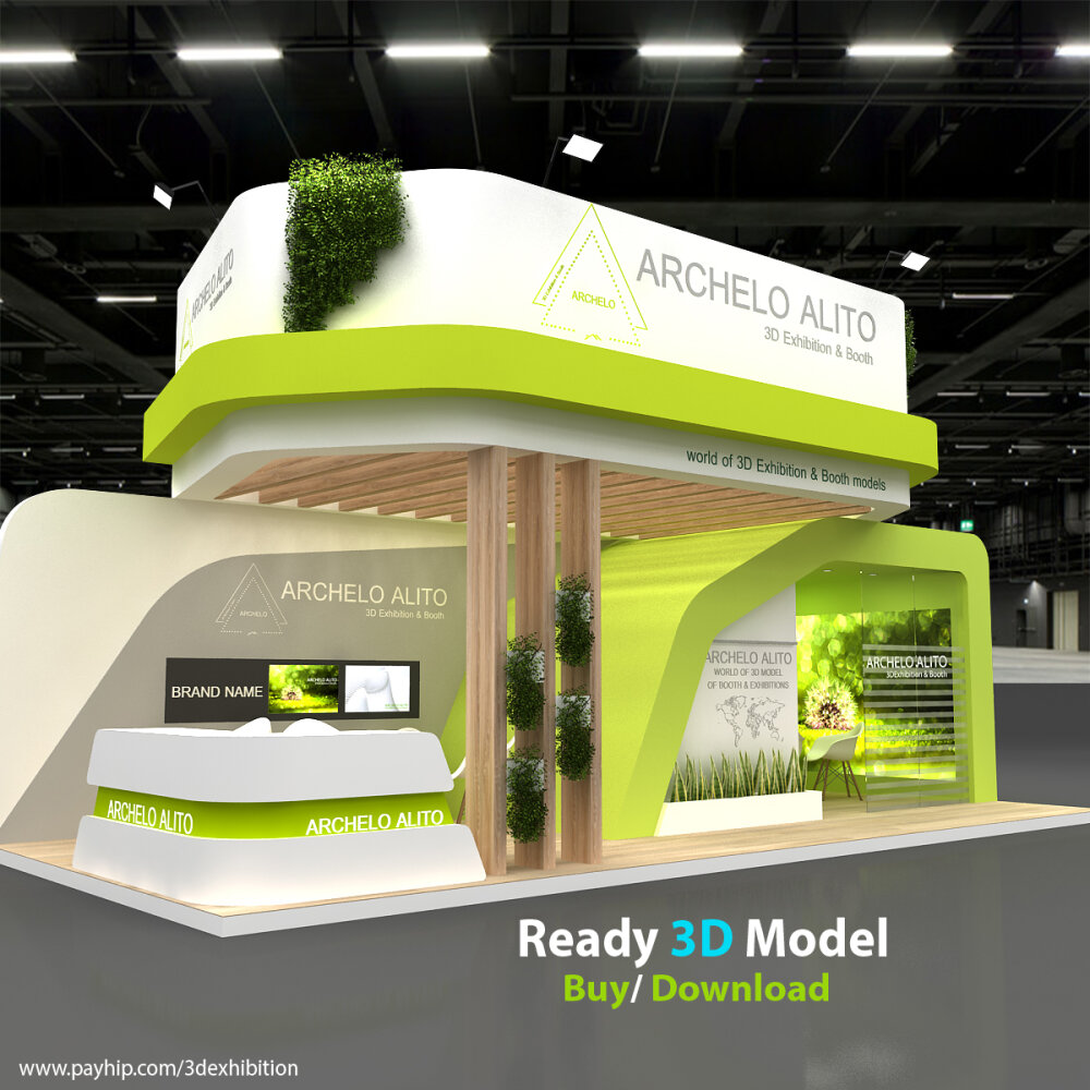 Exhibition Booth Design with Green Accents 3D model - Download ...