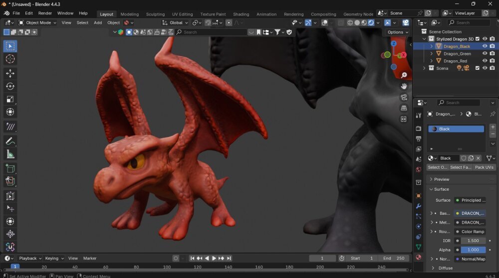 Stylized Dragon with 3 Texture Variations Game Ready 3D model ...