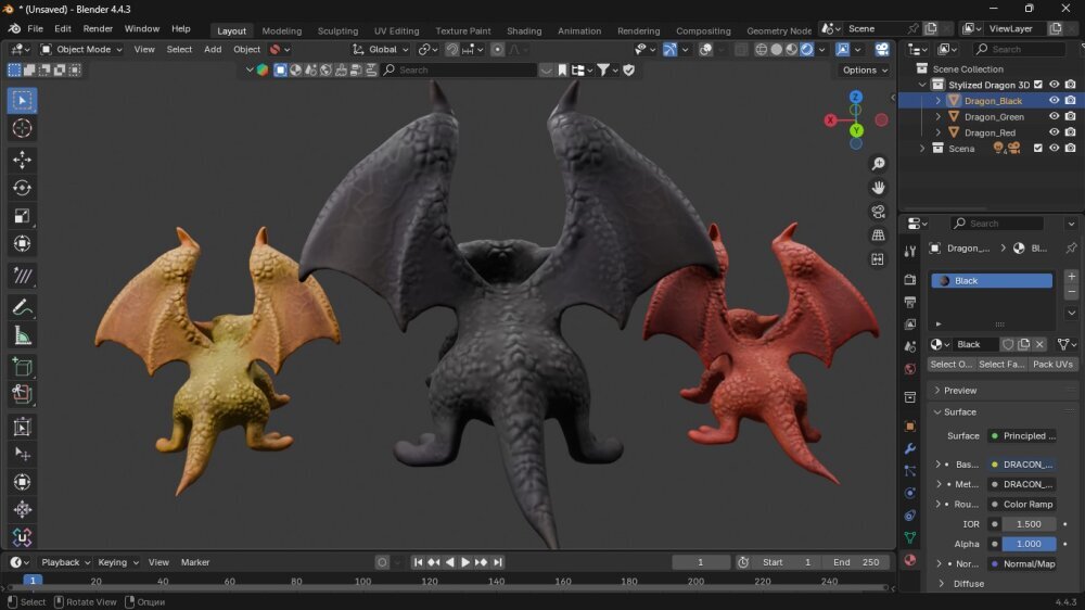 Stylized Dragon with 3 Texture Variations Game Ready 3D model ...