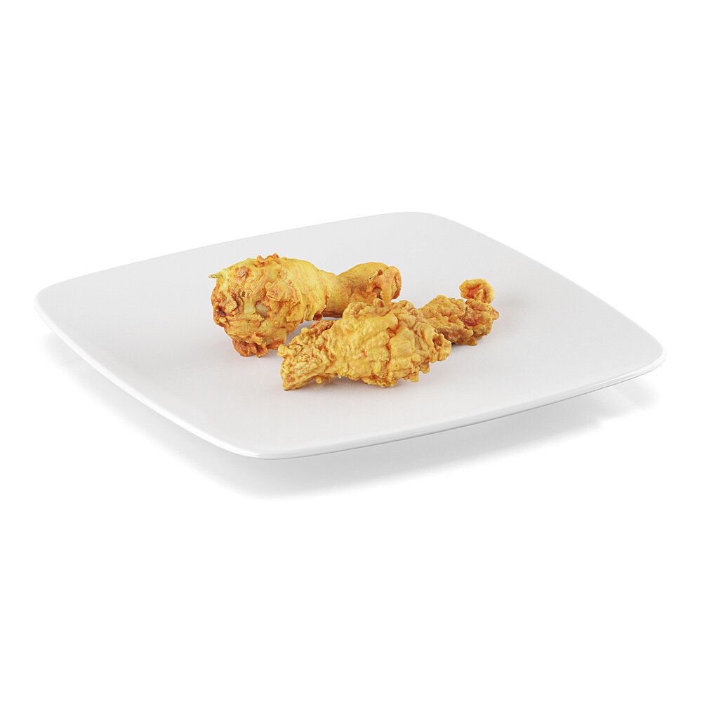 Pedaços de Frango Frito Crocante em Prato Modelo 3D - Baixar Carne e ...