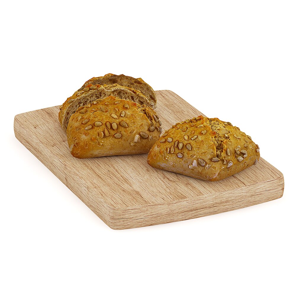 Dark Buns on Wooden Board 3D model - Download Dairy, Bakery on 3DModels.org