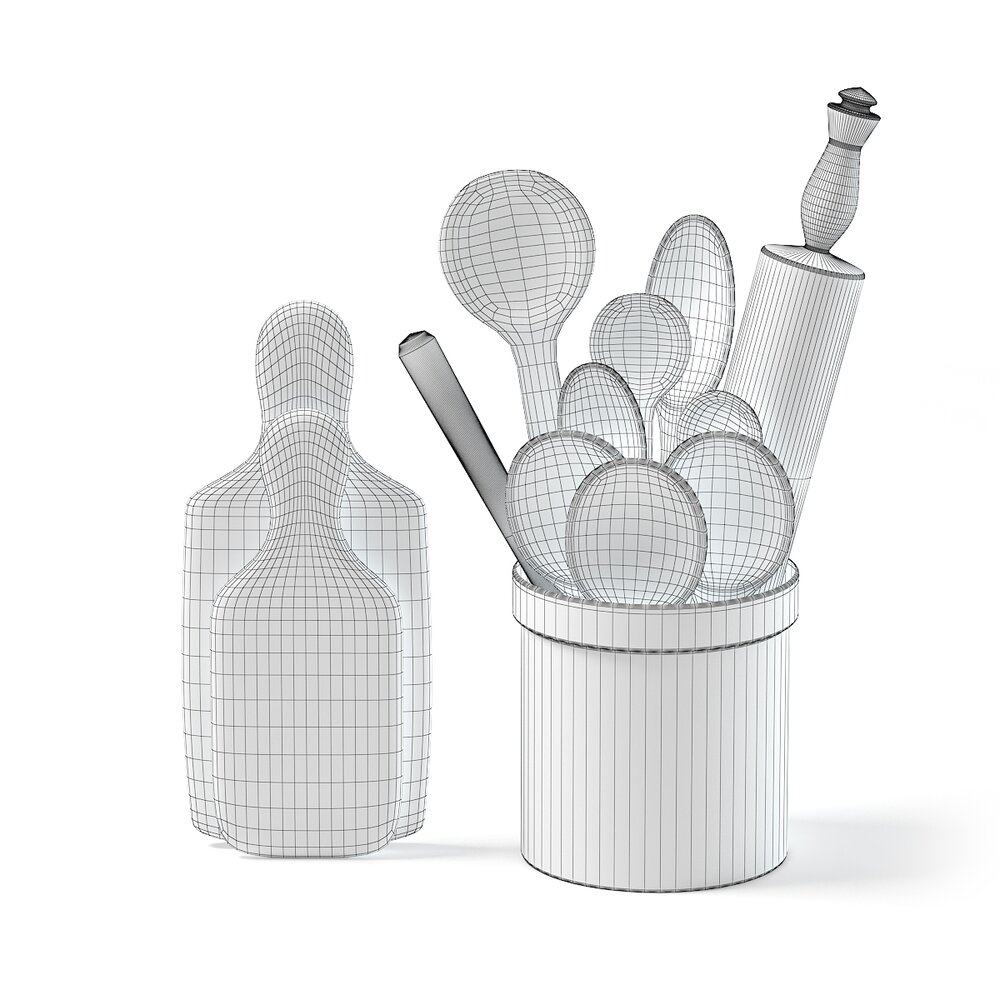 Wooden Kitchen Utensils 3D model - Download Tableware on 3DModels.org