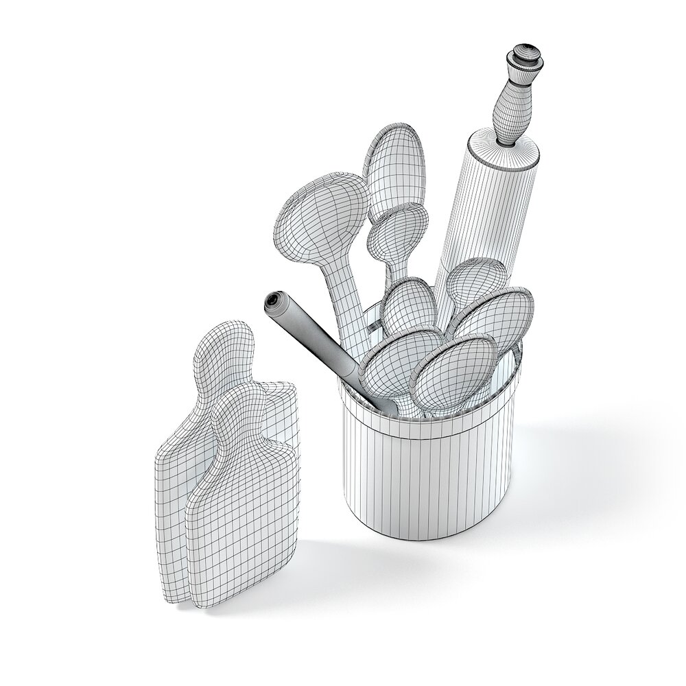 Wooden Kitchen Utensils 3D model - Download Tableware on 3DModels.org