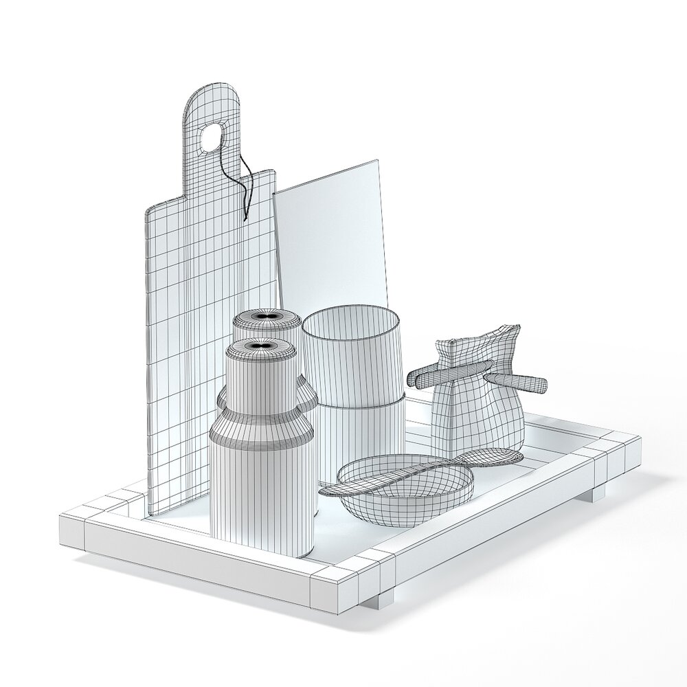 Kitchen Utensils on a Tray 3D model - Download Tableware on 3DModels.org