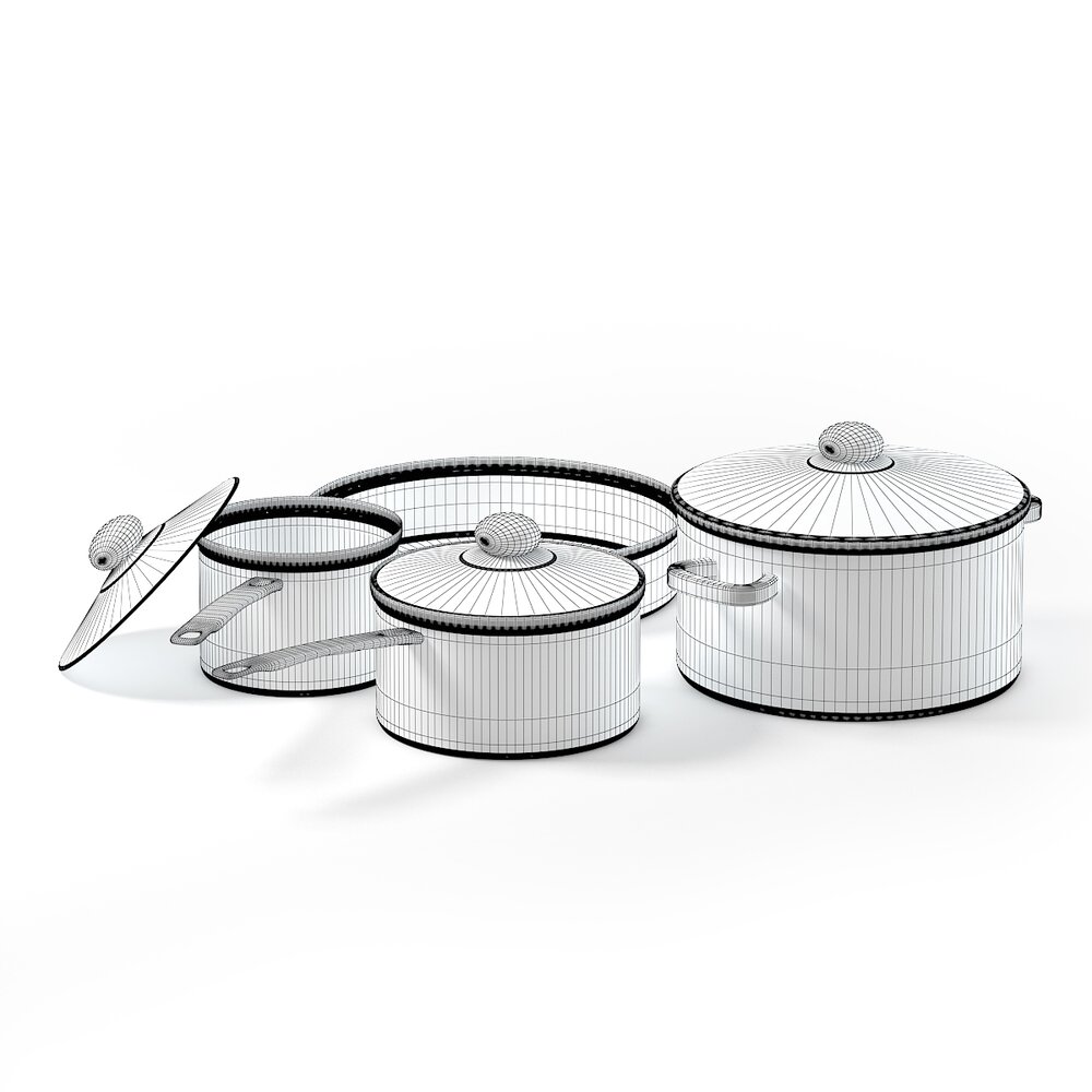 Metal Pots Set 3D model - Download Tableware on 3DModels.org