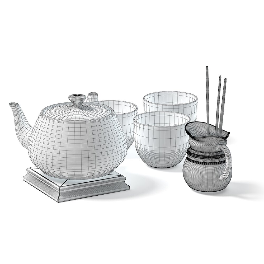 Tea Set with Teapot and Several Cups 3D model - Download Tableware on ...