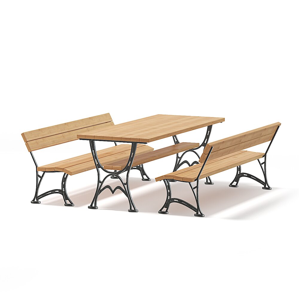 Table and Two Benches 3D model - Download Table on 3DModels.org