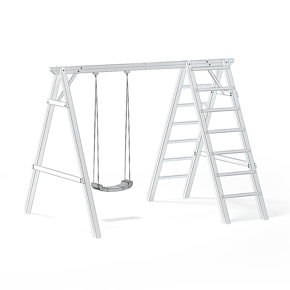 Wooden Swing Set with Ladder 3D model - Download Street elements on ...