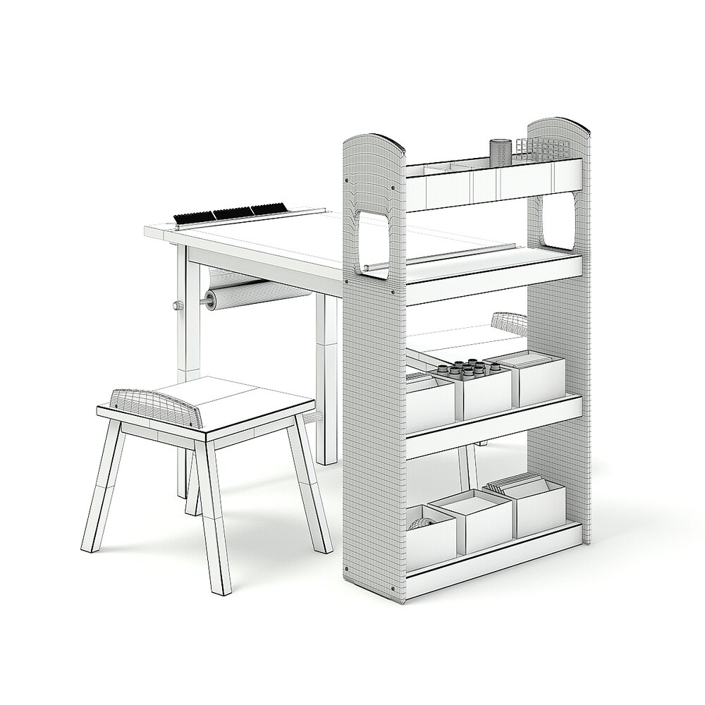 Kids Drawing Desk with Stools 3D model - Download Furniture Set on ...