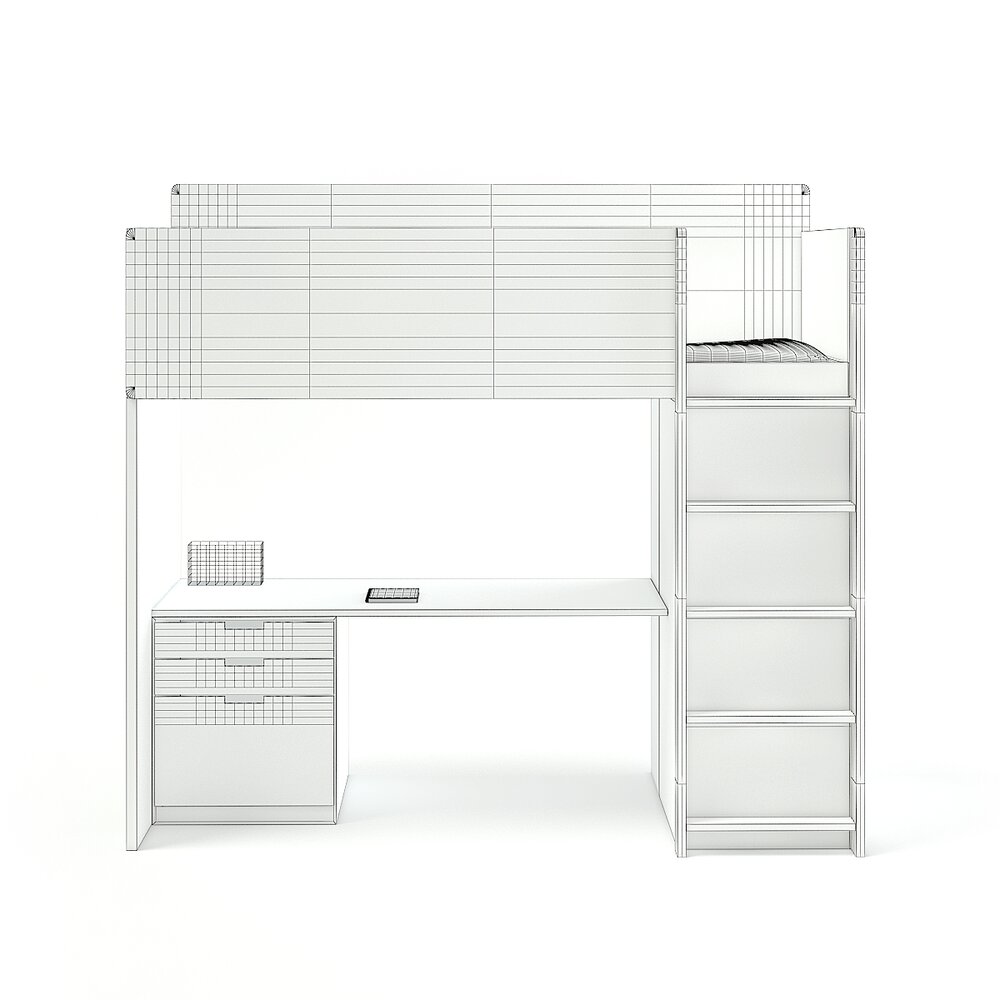 White Bunk Bed with Desk 3D model - Download Bed on 3DModels.org