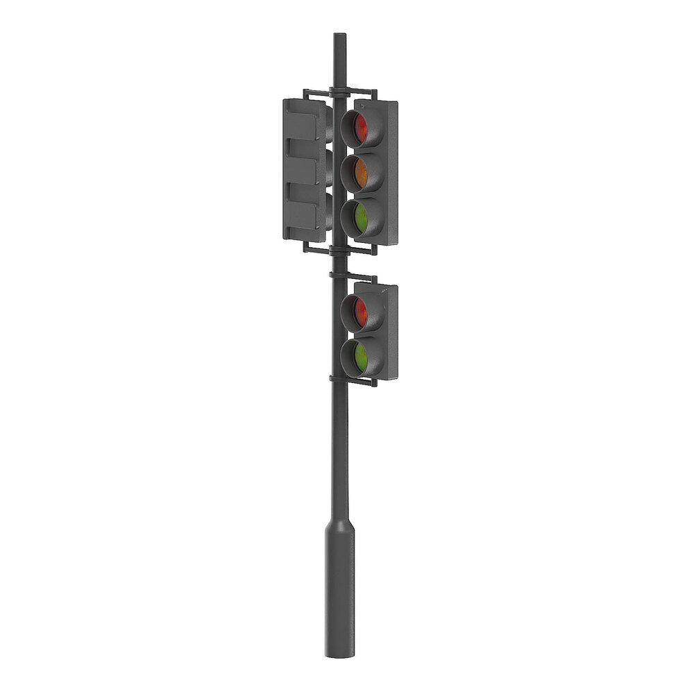 Dual-Unit Traffic Light with Metal Pole Configuration 3D model ...