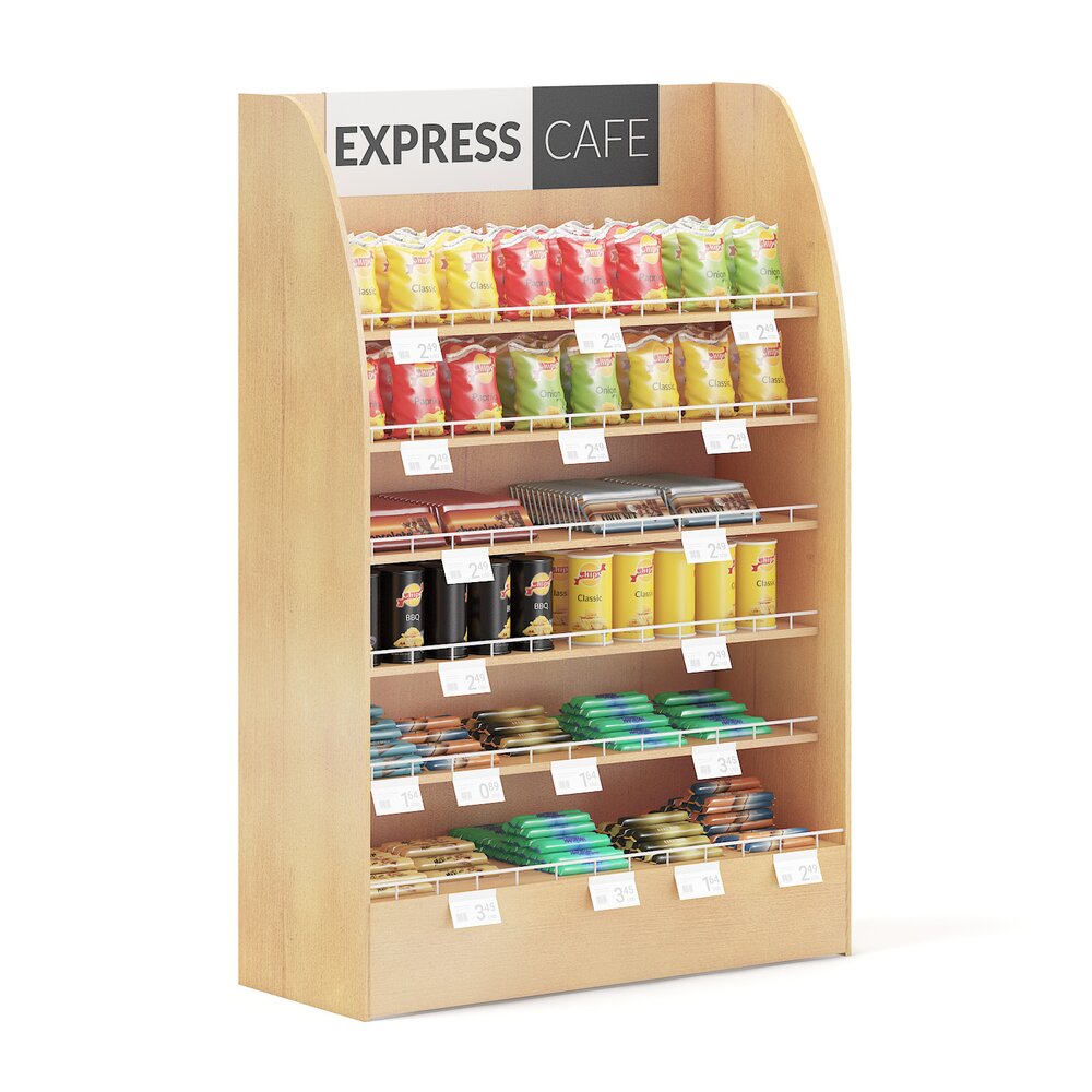 Wooden Market Shelf with Snacks 3D model - Download Commercial ...