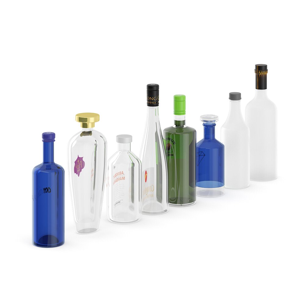 Eight Different Liquor Bottles 3D model - Download Bottles, Cans on ...