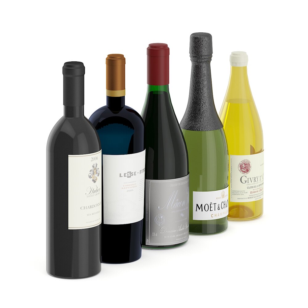 Five Different Wine Bottles 3D model - Download Bottles, Cans on ...
