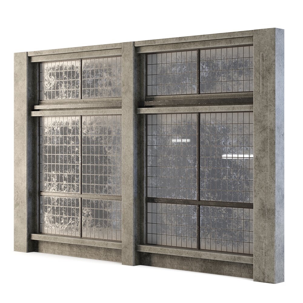 Factory Front Wall With Windows 3D model - Download Building components ...