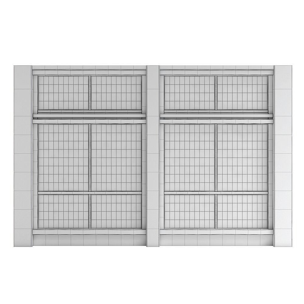 Factory Front Wall With Windows 3D model - Download Building components ...